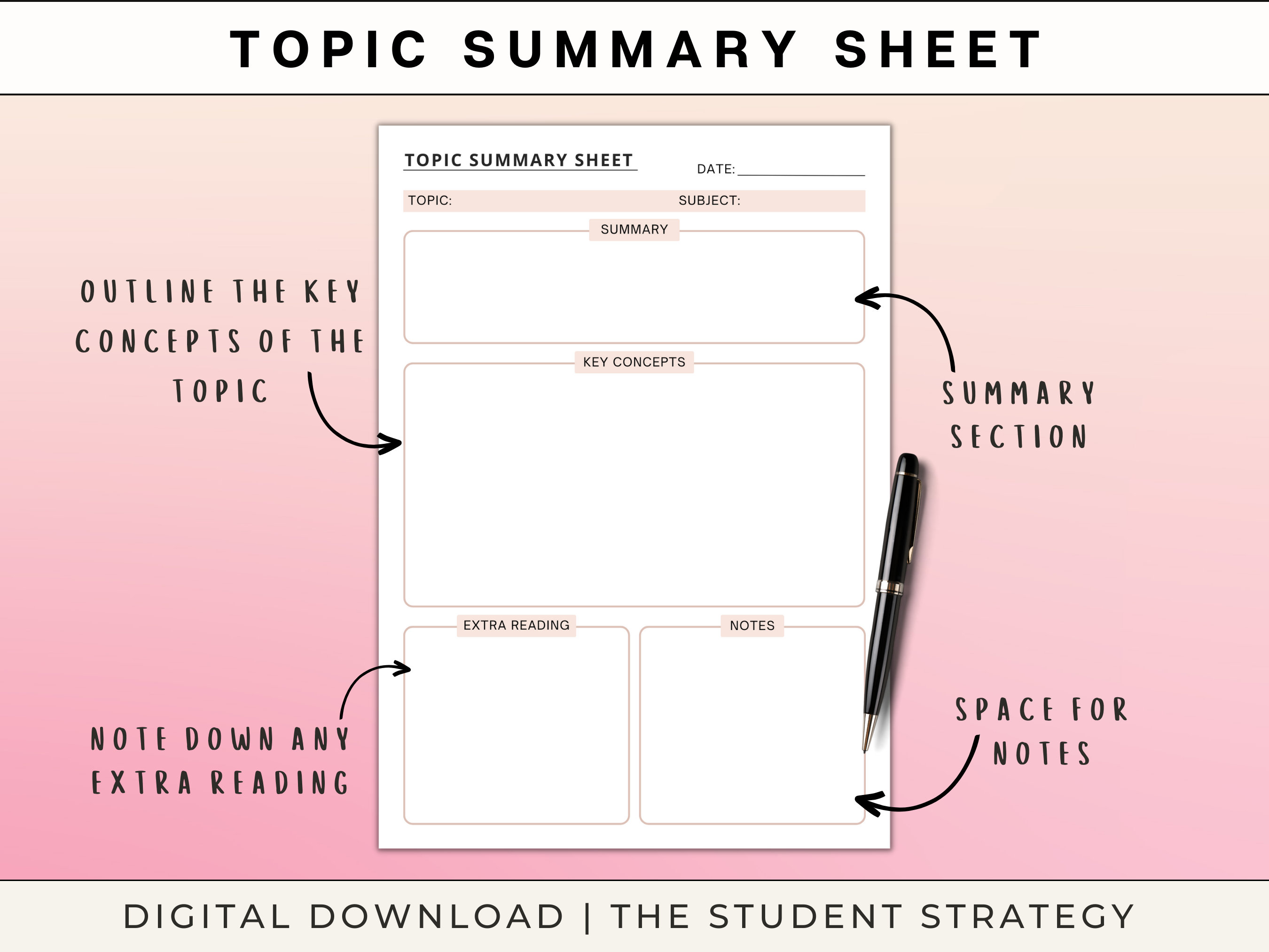 Simple Topic Summary & Note-taking Template | Printable Revision Sheet ...