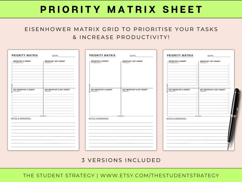 Eisenhower Matrix | Task Priority Matrix Template | Printable Priority ...