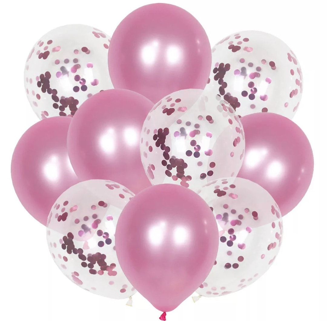 10 Pcs 12 Pink Confetti Balloon Set Birthdayswedding Party - Etsy