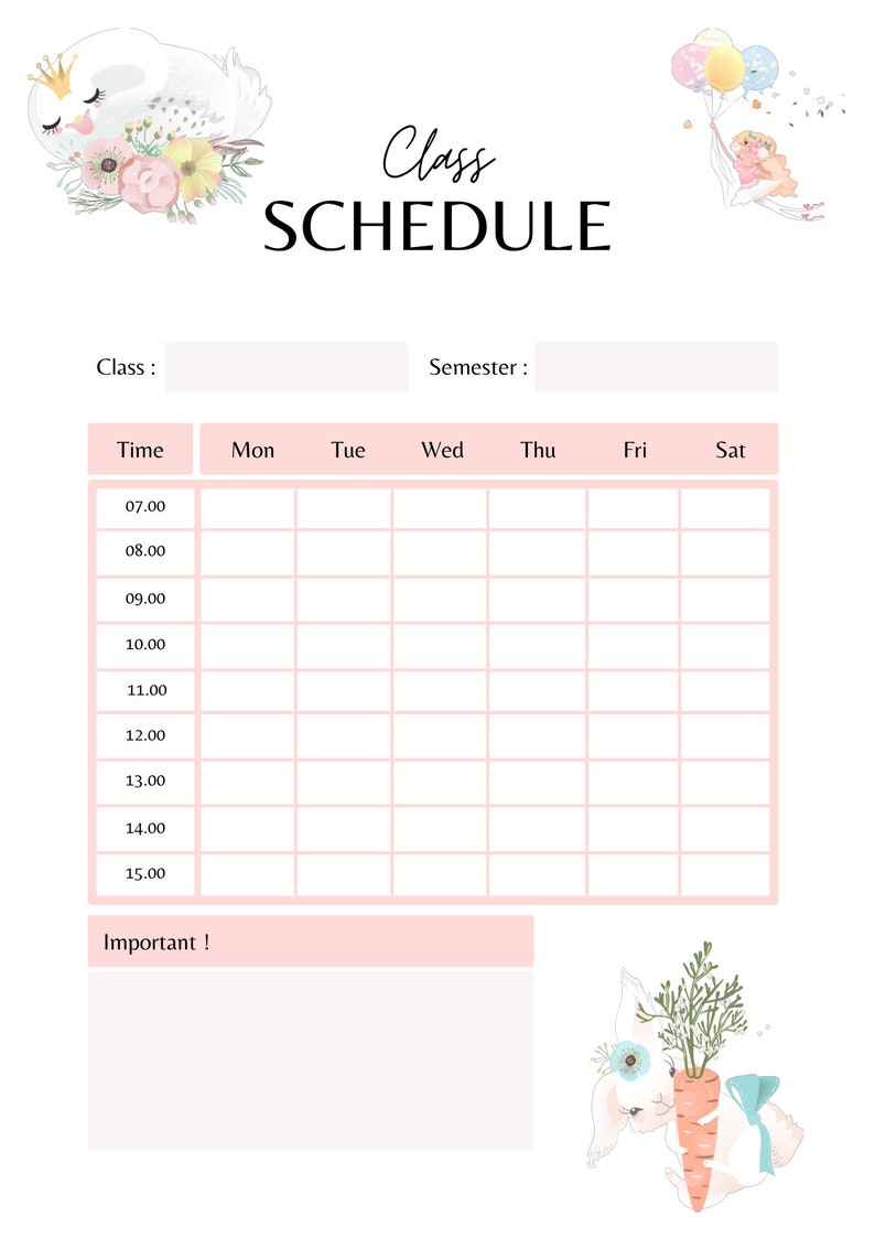 School Schedule, Printable Schedule, School Timetable, Class Schedule ...