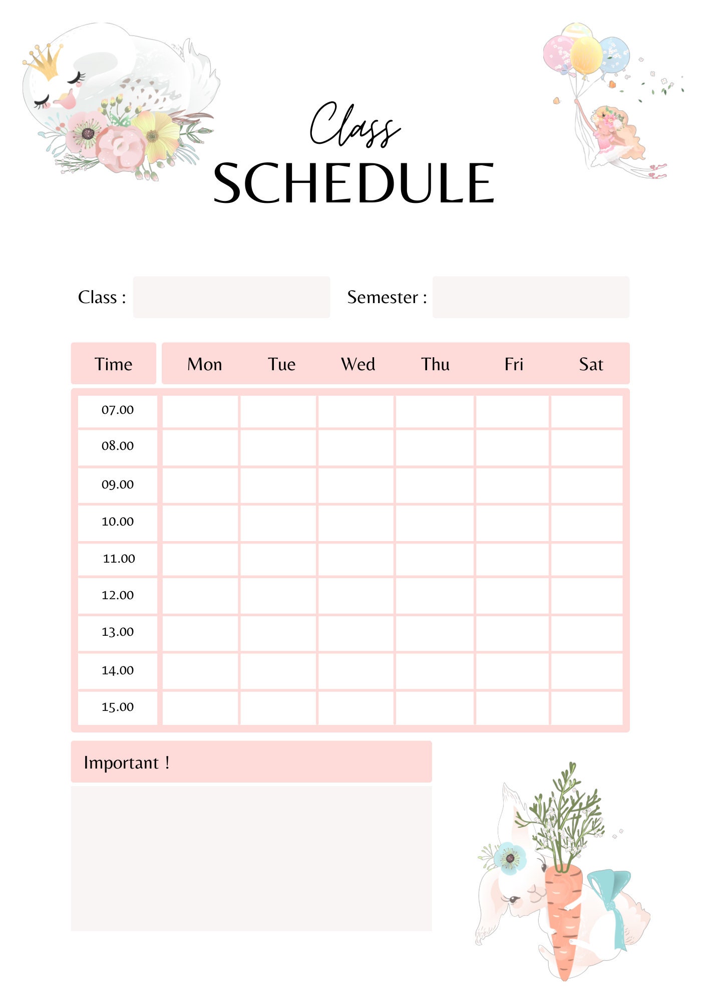 School Schedule, Printable Schedule, School Timetable, Class Schedule ...