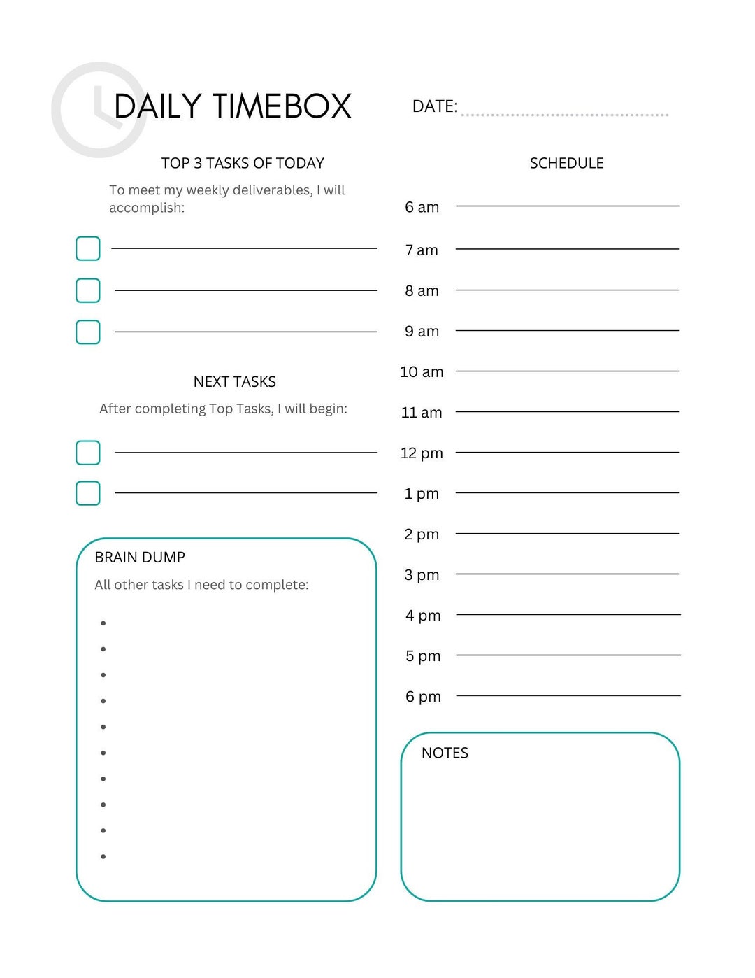 Daily Timebox Planner Printable PDF Template To do List Time Management Daily Timebox Planner Printable PDF Template To do List Time Management