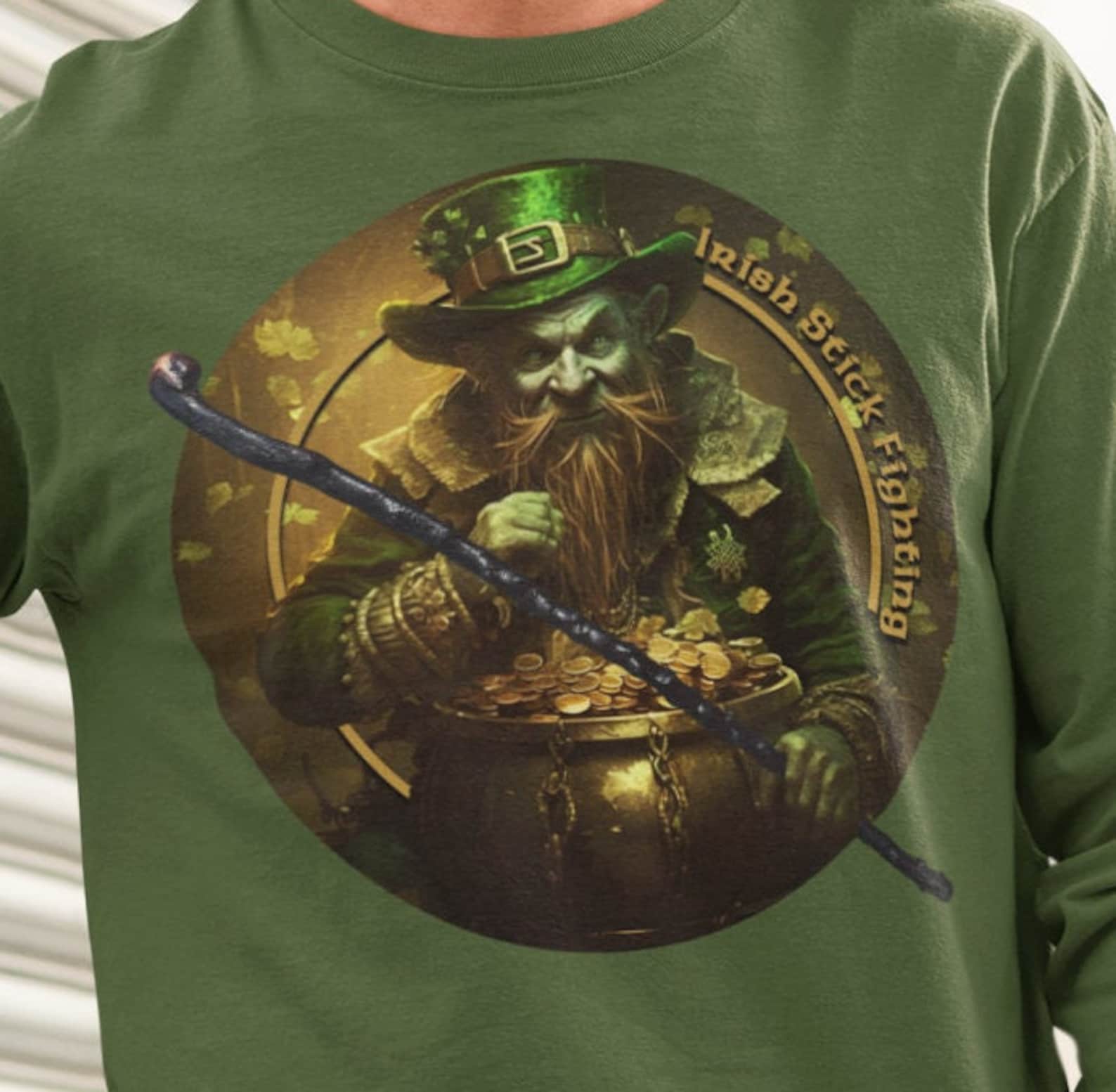 Evil Leprechaun Irish Stick Fighting Long Sleeve T-shirt, Shillelagh ...