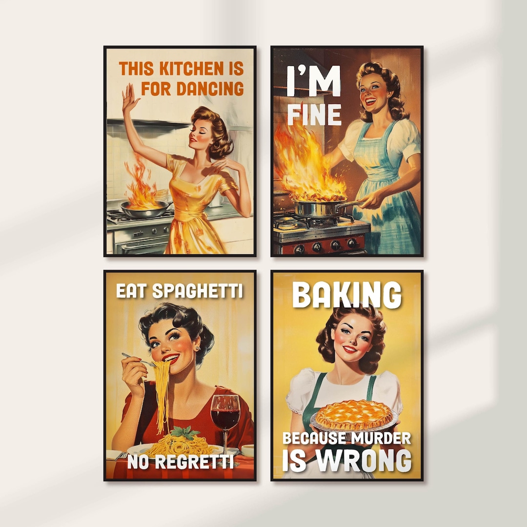 Retro Kitchen Prints Set - Digital Download - Vintage Kitchen Wall Art ...