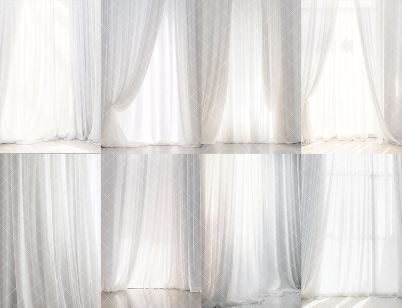 20 Digital White Sheer Curtain Backdrops Maternity Backdrop Overlays ...