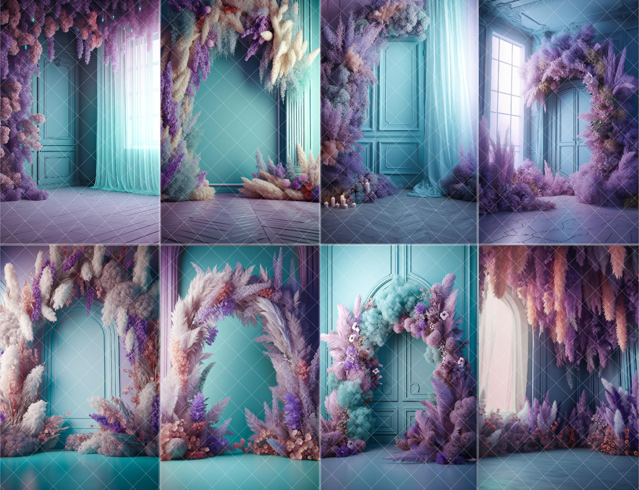 26 Digital Emerald Violet Floral Backdrops Maternity Backdrop Overlays ...