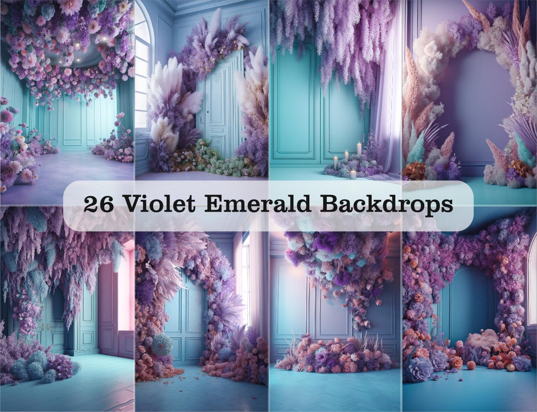 26 Digital Emerald Violet Floral Backdrops Maternity Backdrop Overlays ...