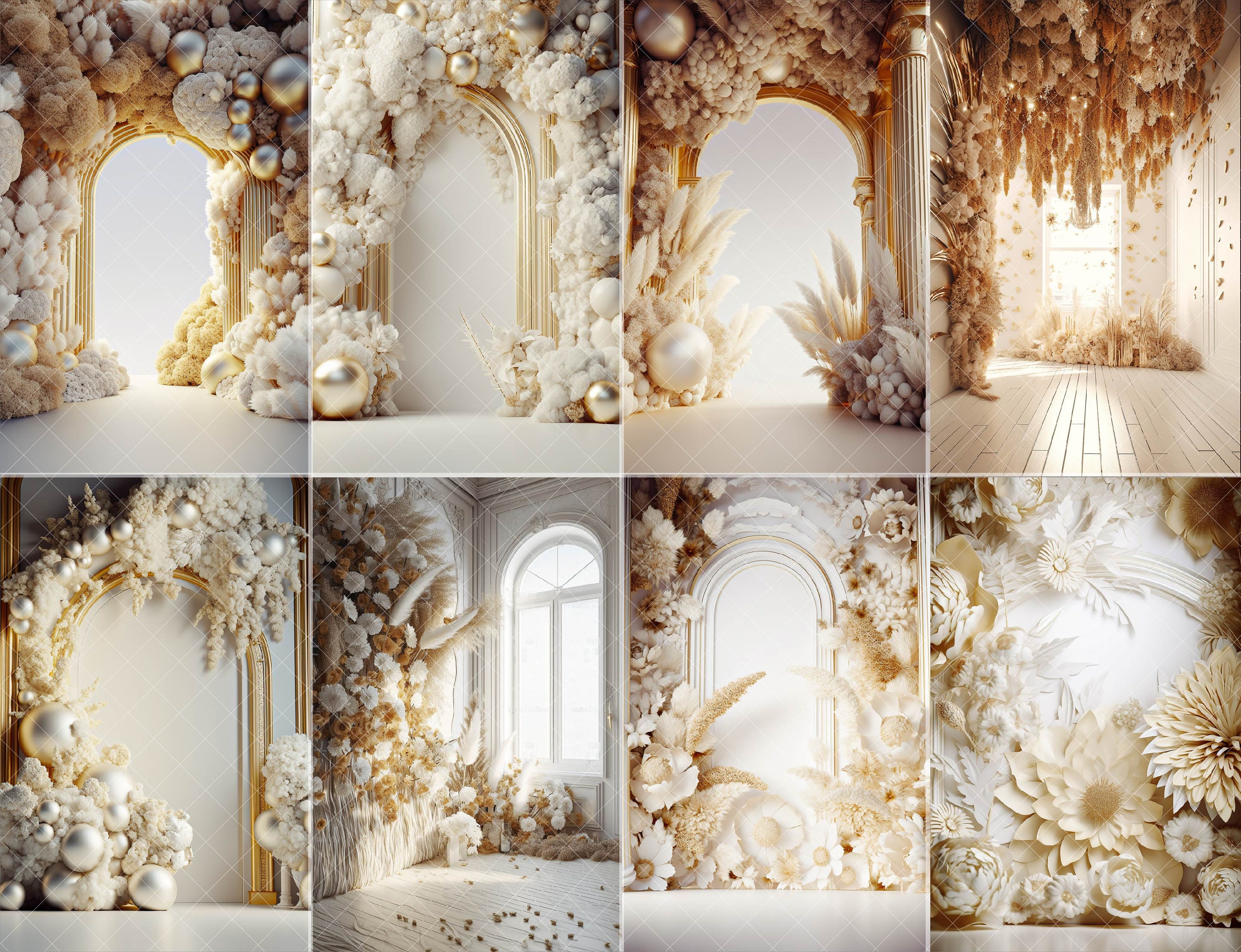26 Digital Floral White & Gold Backdrops Maternity Backdrop Overlays ...