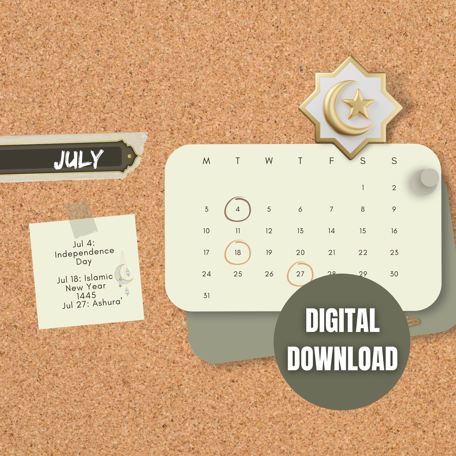 Digital Calendar 2023 Islamic Calendar 1444 Digital Islamic Organizer ...