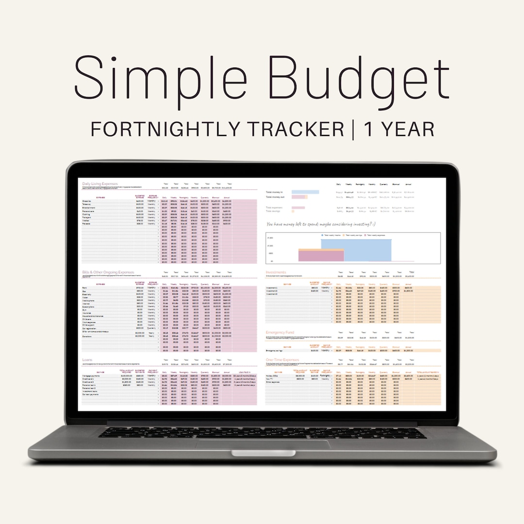 Simple Fortnight Budget Spreadsheet Tracker Googlesheets Instant ...