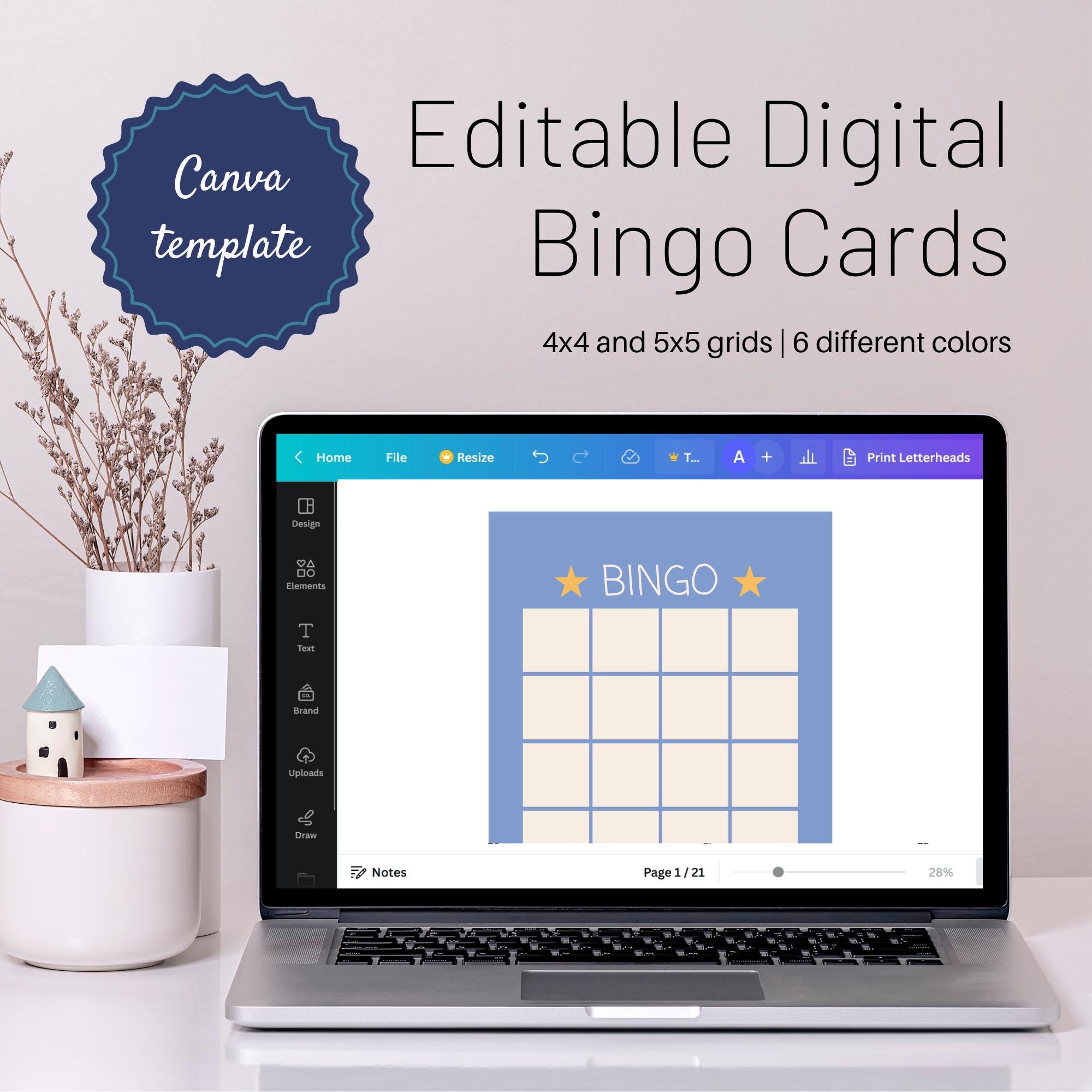 Editable Digital Bingo Card Canva Template | DIY Custom Printable Grid ...