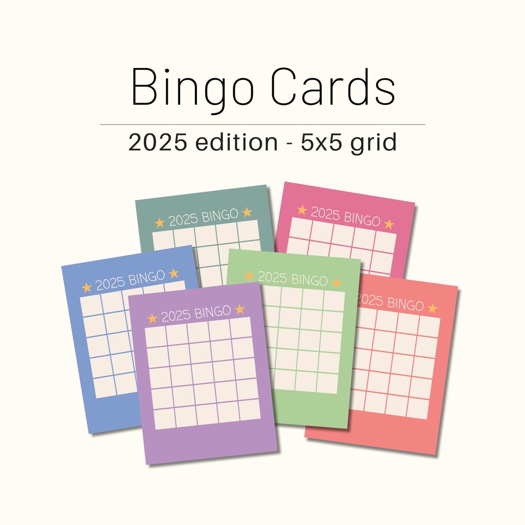 Bingo Card 5x5 Grid Blank Template 2025 New Year Goals Plans Minimal ...