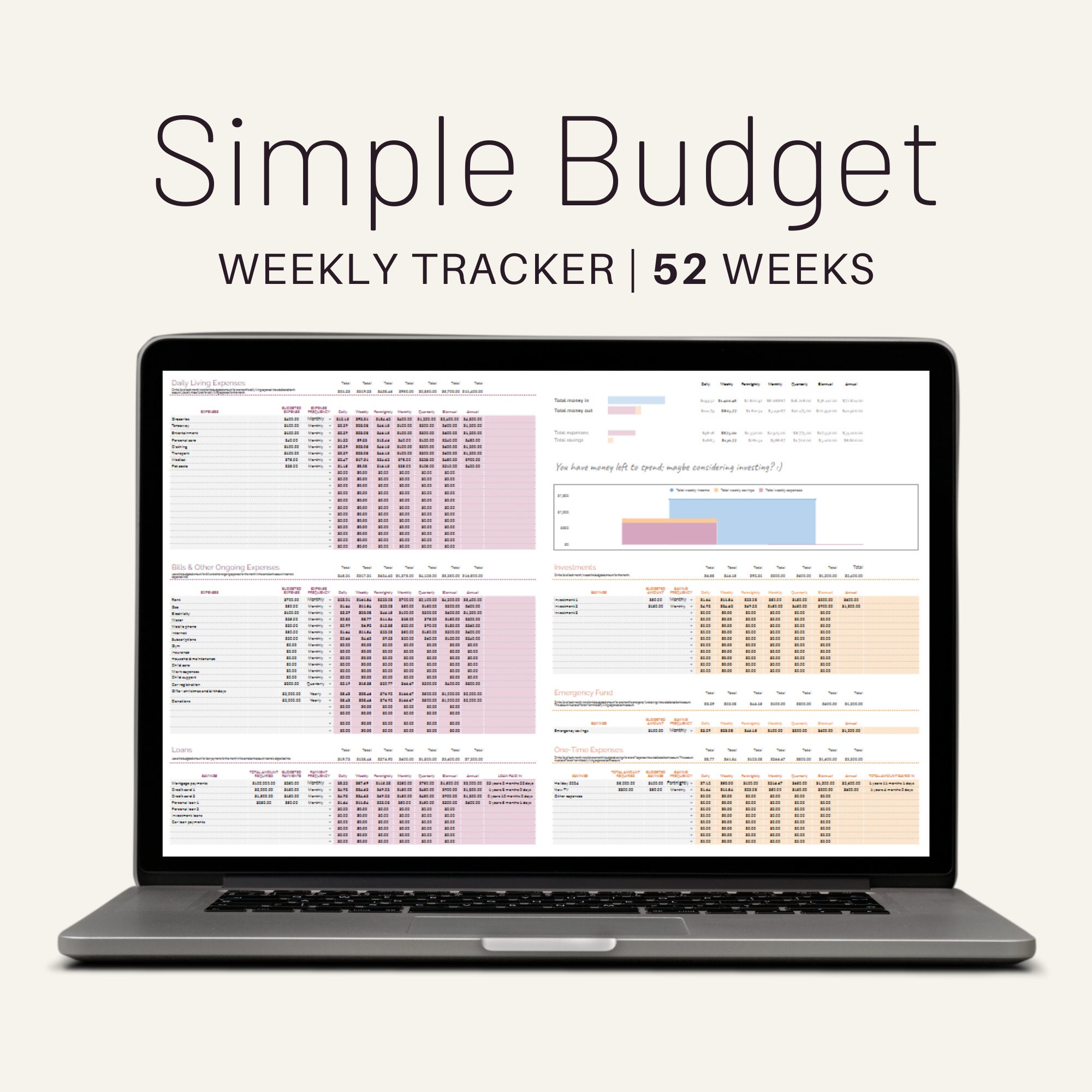 Simple Weekly Budget Spreadsheet Tracker Google Sheets Instant Download ...