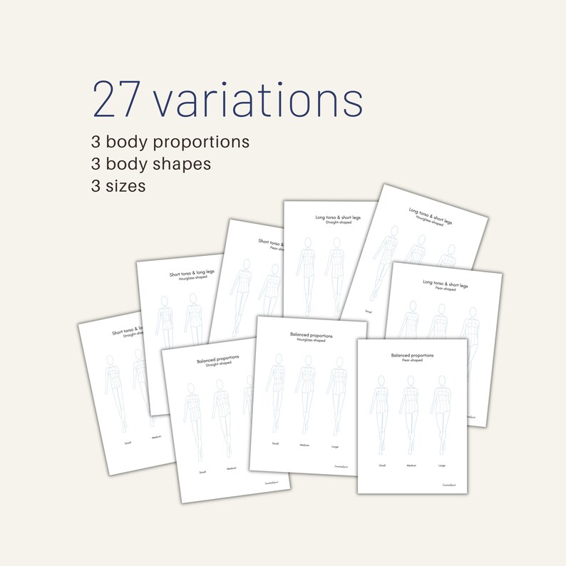 Fashion Drawings Template 8 Heads Printable Gift Variations Body ...