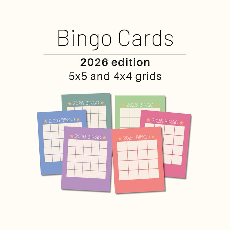 2026 Bingo Card 4x4 5x5 Grid Blank Template New Year Goals Plans ...