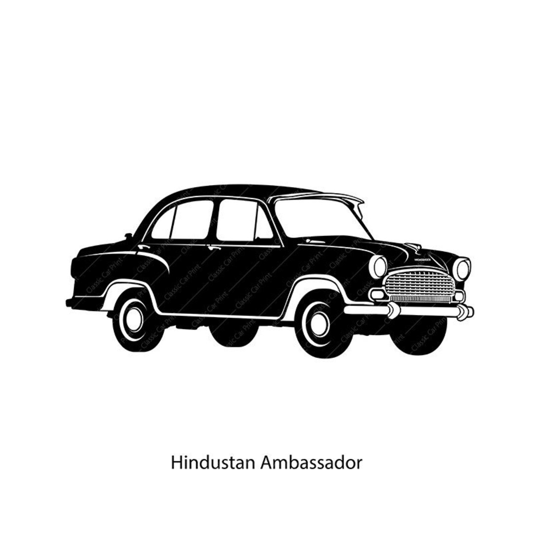 Hindustan Ambassador, Indian Classic Car Poster, Oldtimer Illustration ...