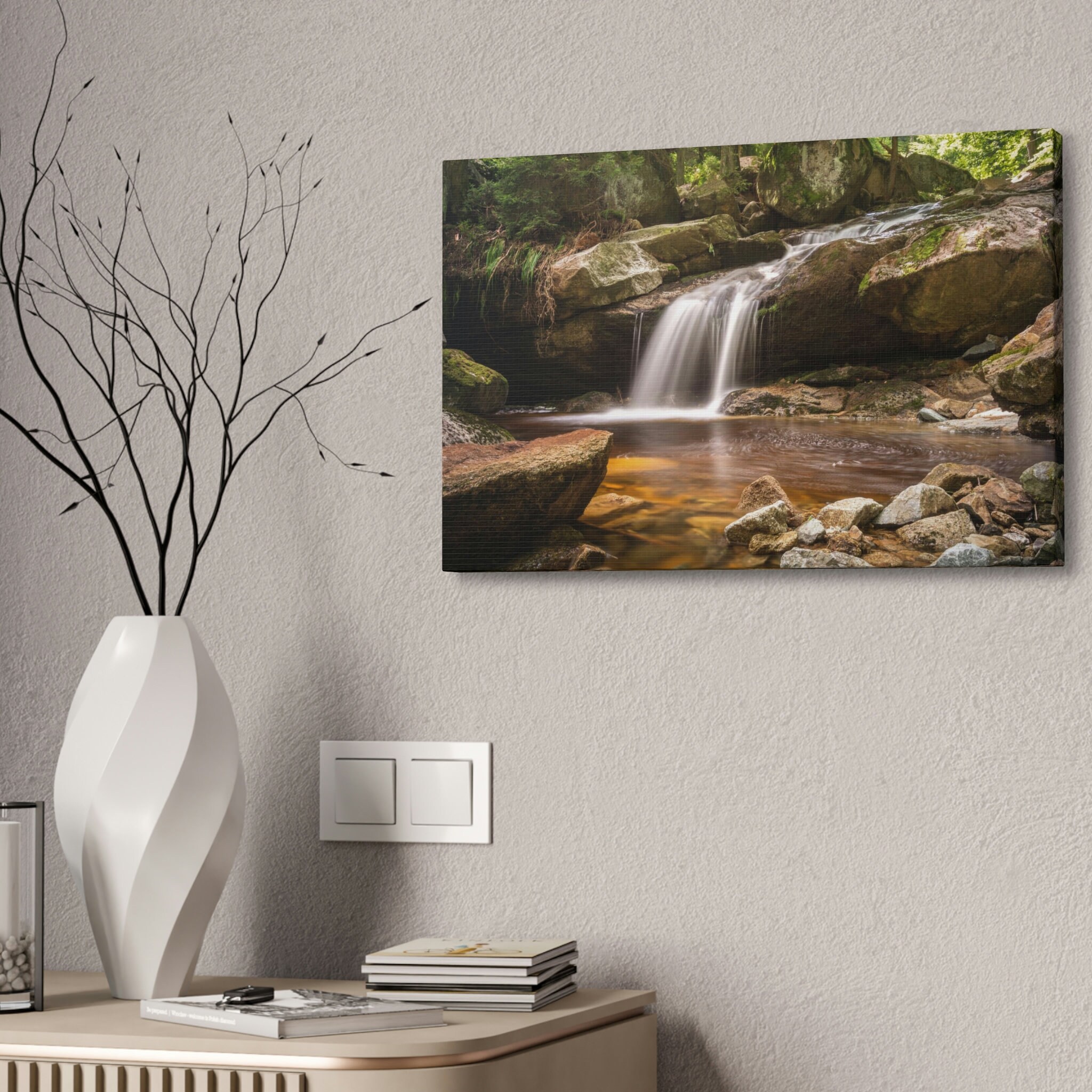 Waterfall and River Rocks Relaxing Wall Art Canvas - Etsy