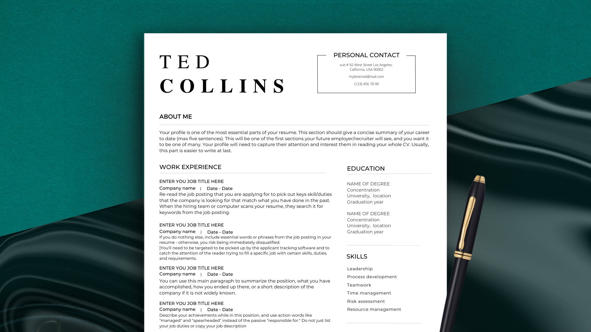 ATS Friendly Resume Template for Job Search in 2023. Easy to Edit With ...