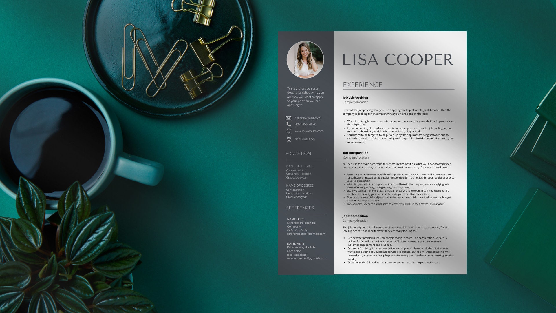 Professional Resume / CV Template Editable in Canva. Creative - Etsy