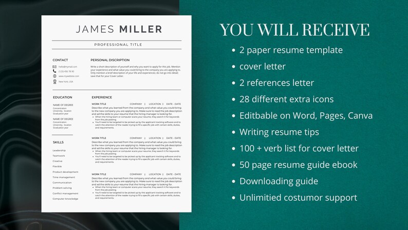 Minimalist Resume Template, Professional Modern Resume Template Word ...