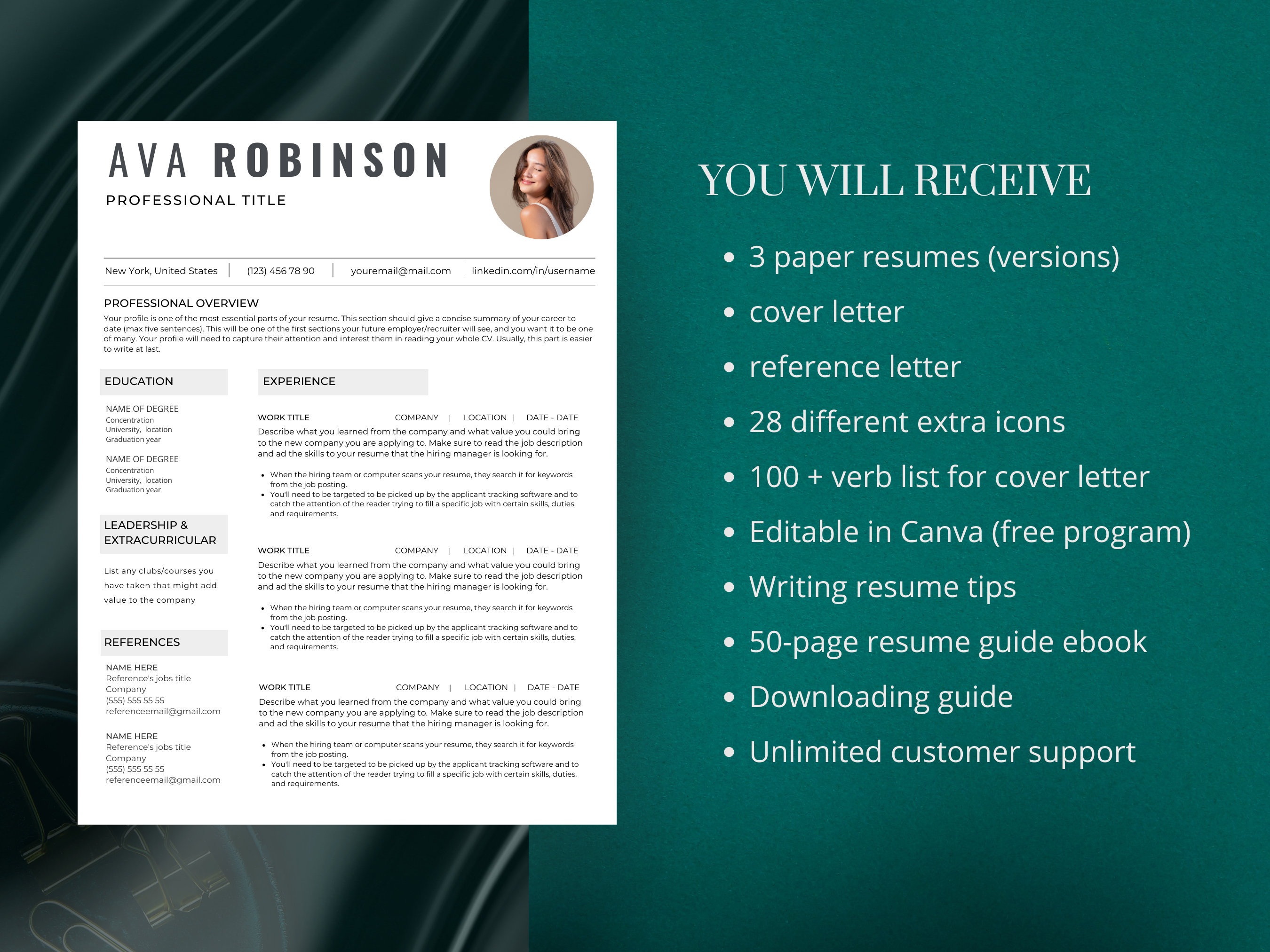 Simplistic and Modern Resume Template Editable in Canva. Works for Any ...