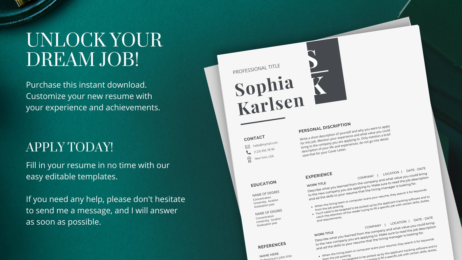 Minimalist Resume Template, Professional Modern Resume Template for ...