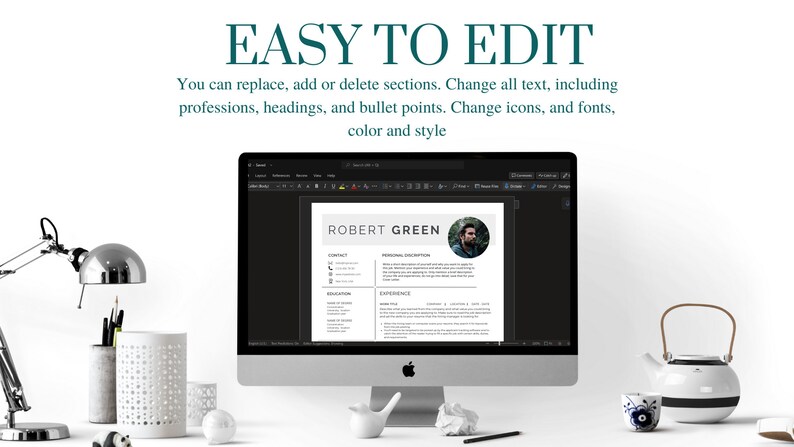 Professional Resume / CV Template Editable on Word, Pages, and Canva ...