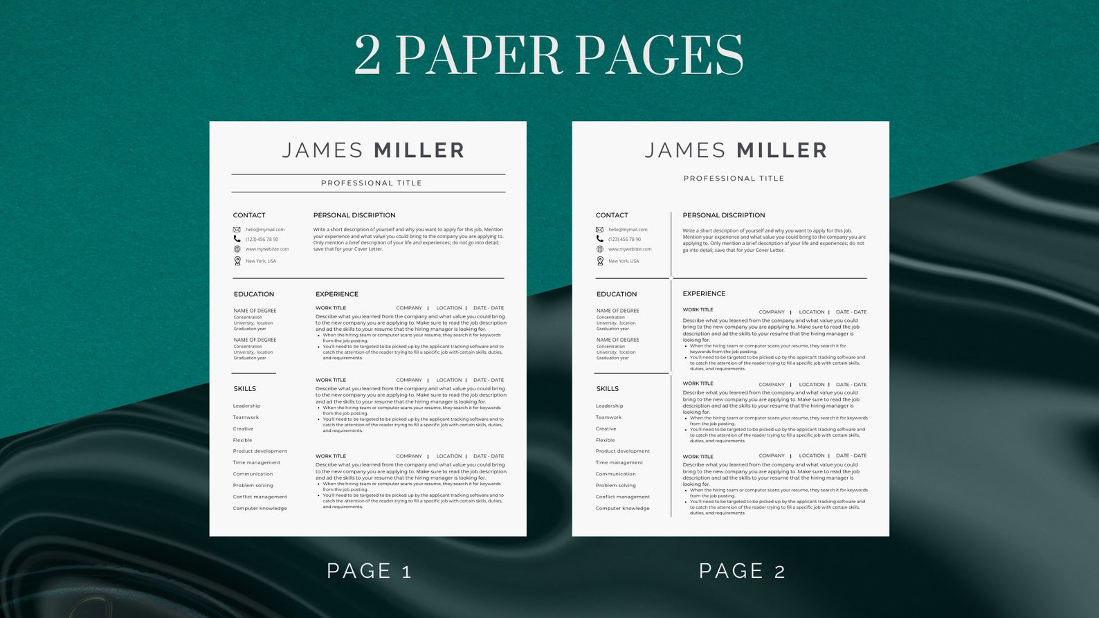 Minimalist Resume Template, Professional Modern Resume Template Word ...