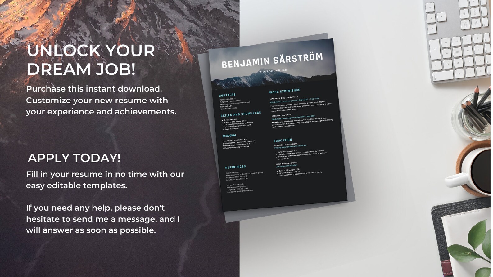 Resume Templates photography Edition for Word, Apple Pages, Canva ...