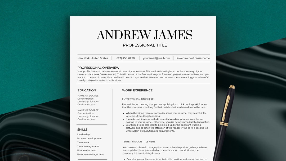 Resume Templates for Word, Apple Pages, Canva. Professional Resumes ...