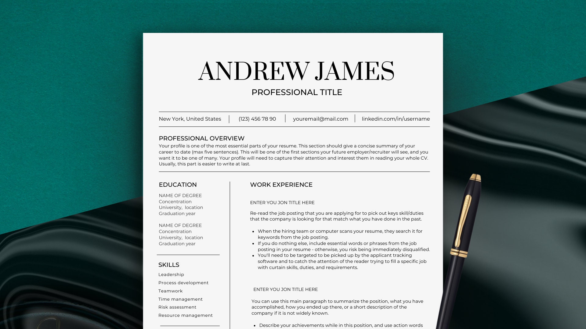 Resume Templates for Word, Apple Pages, Canva. Professional Resumes ...