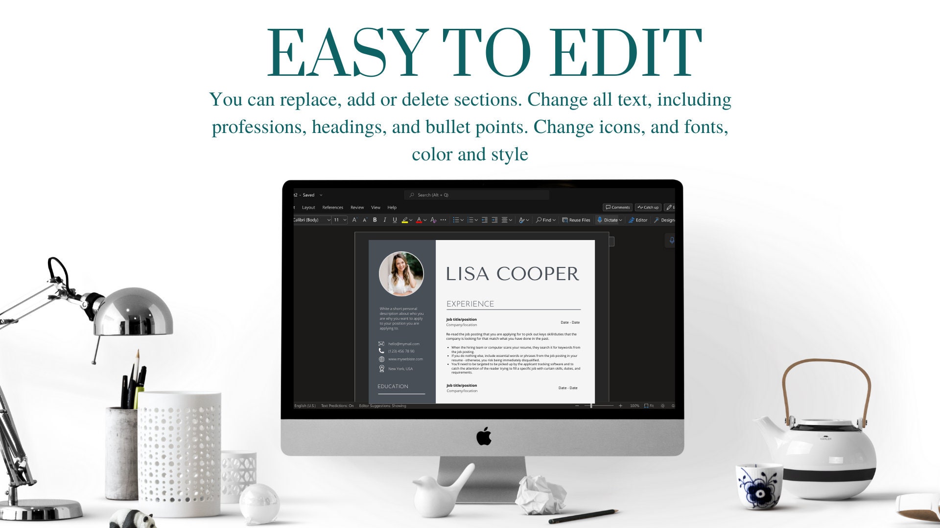 Professional Resume / CV Template Editable in Canva. Creative - Etsy