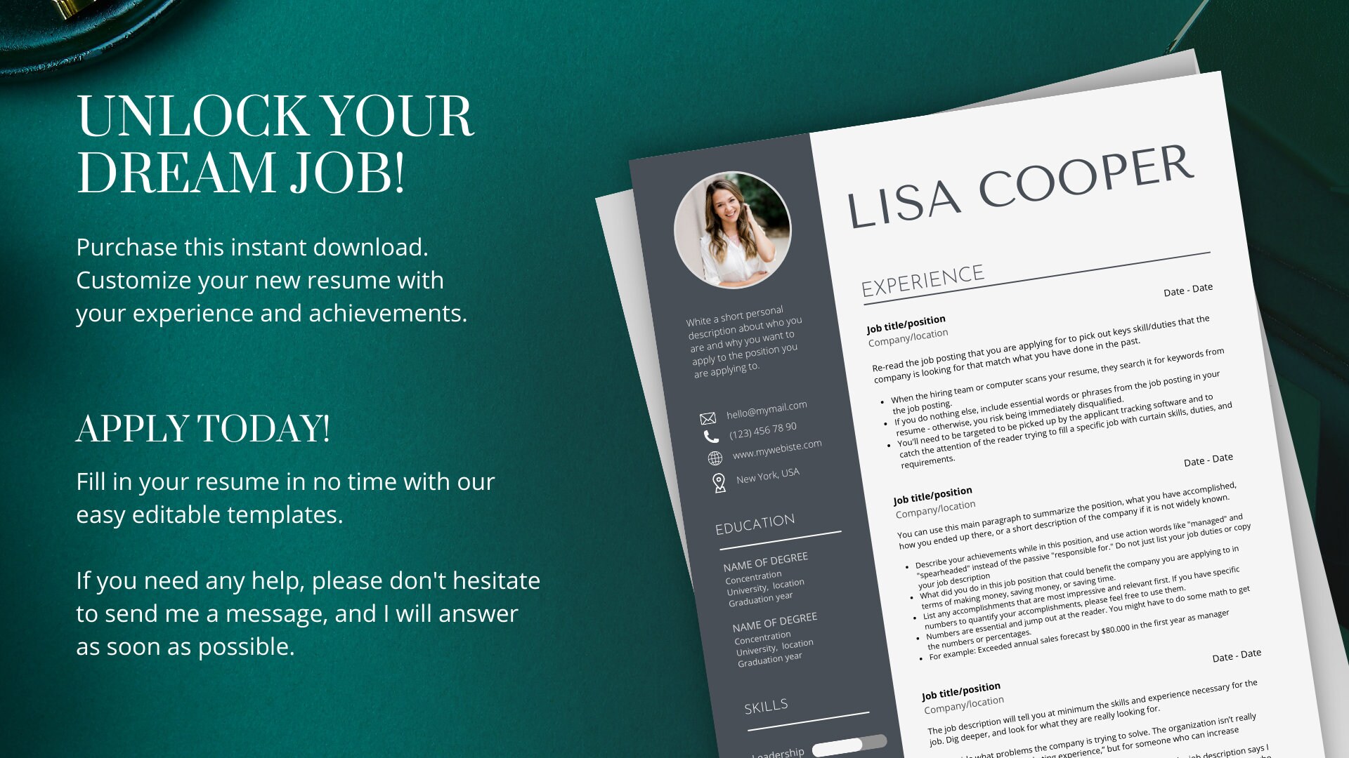 Professional Resume / CV Template Editable in Canva. Creative - Etsy