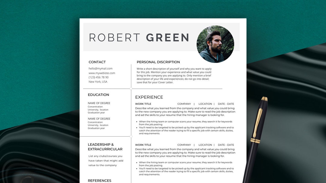 Professional Resume / CV Template Editable on Word, Pages, and Canva ...