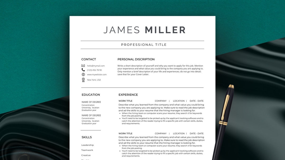 Minimalist Resume Template, Professional Modern Resume Template Word ...