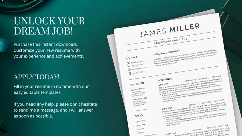 Minimalist Resume Template, Professional Modern Resume Template Word ...