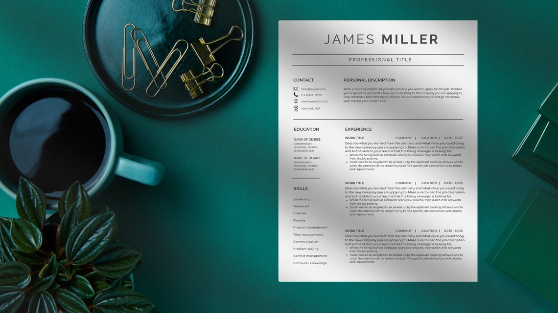 Minimalist Resume Template, Professional Modern Resume Template Word ...