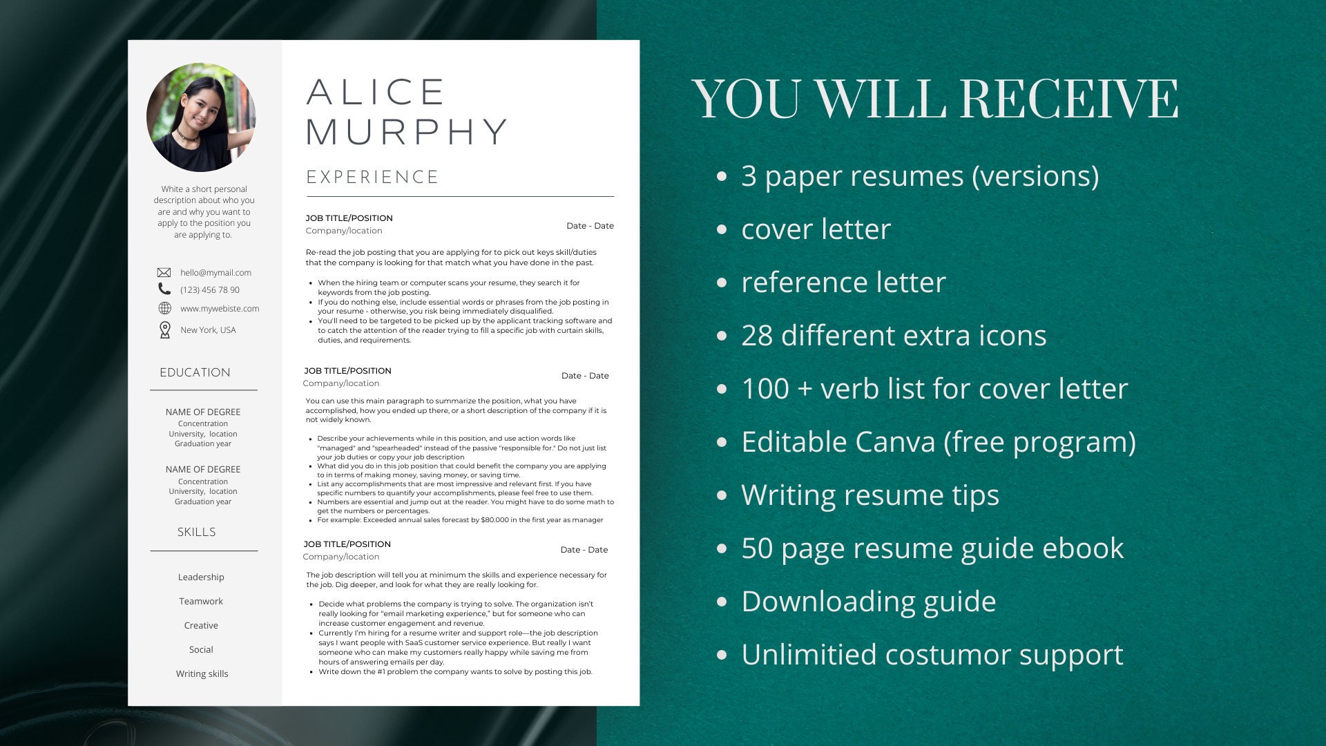 2023 Clean Resume Template. Easy to Edit in Canva free Program. Modern ...