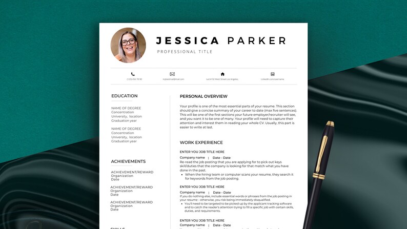 Resume Template Word Pages Canva Minimalist ATS CV - Etsy