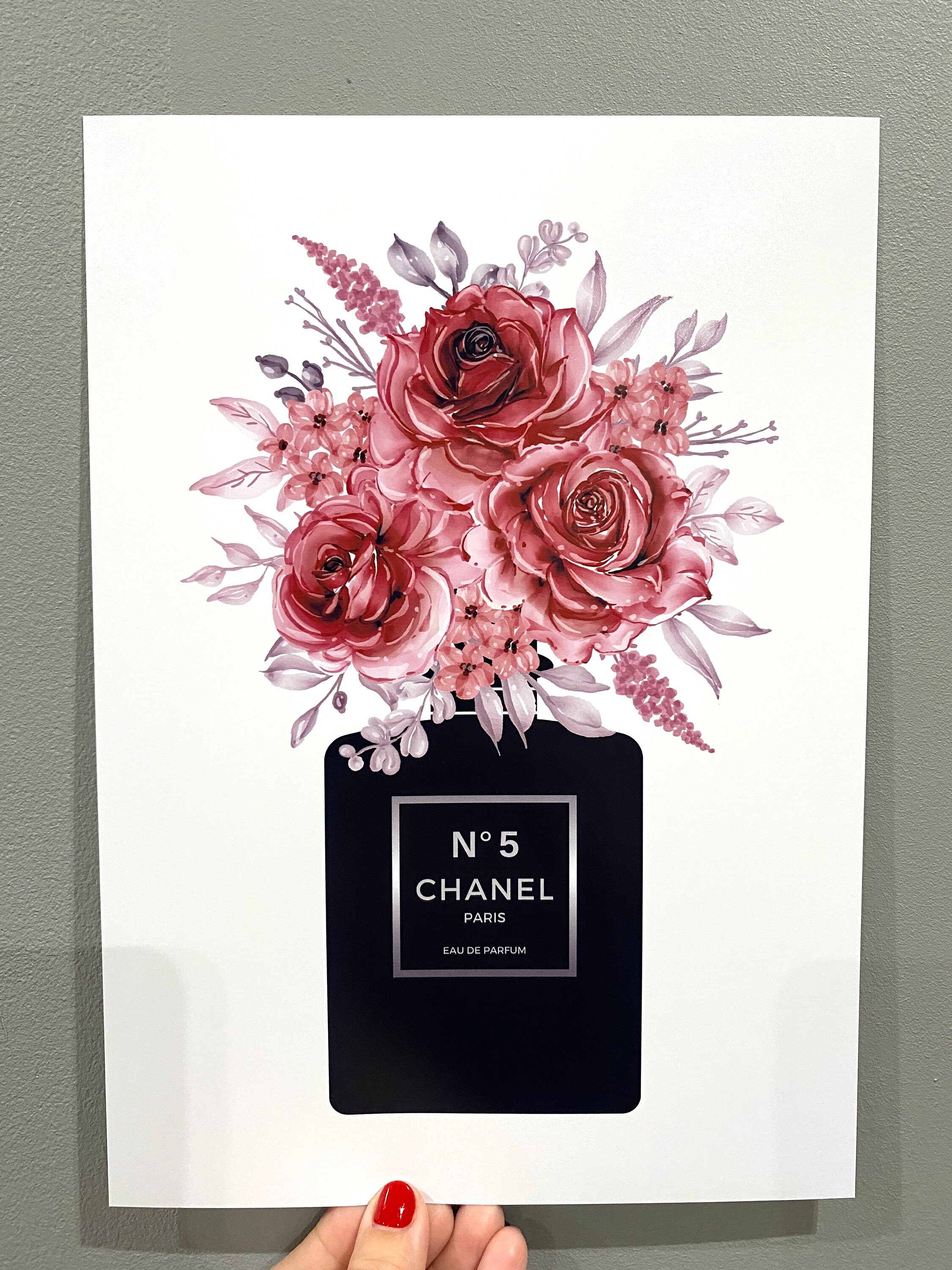 Perfume Bottle With Watercolor Flowers Print, Fashion Wall Art, No 5 ...