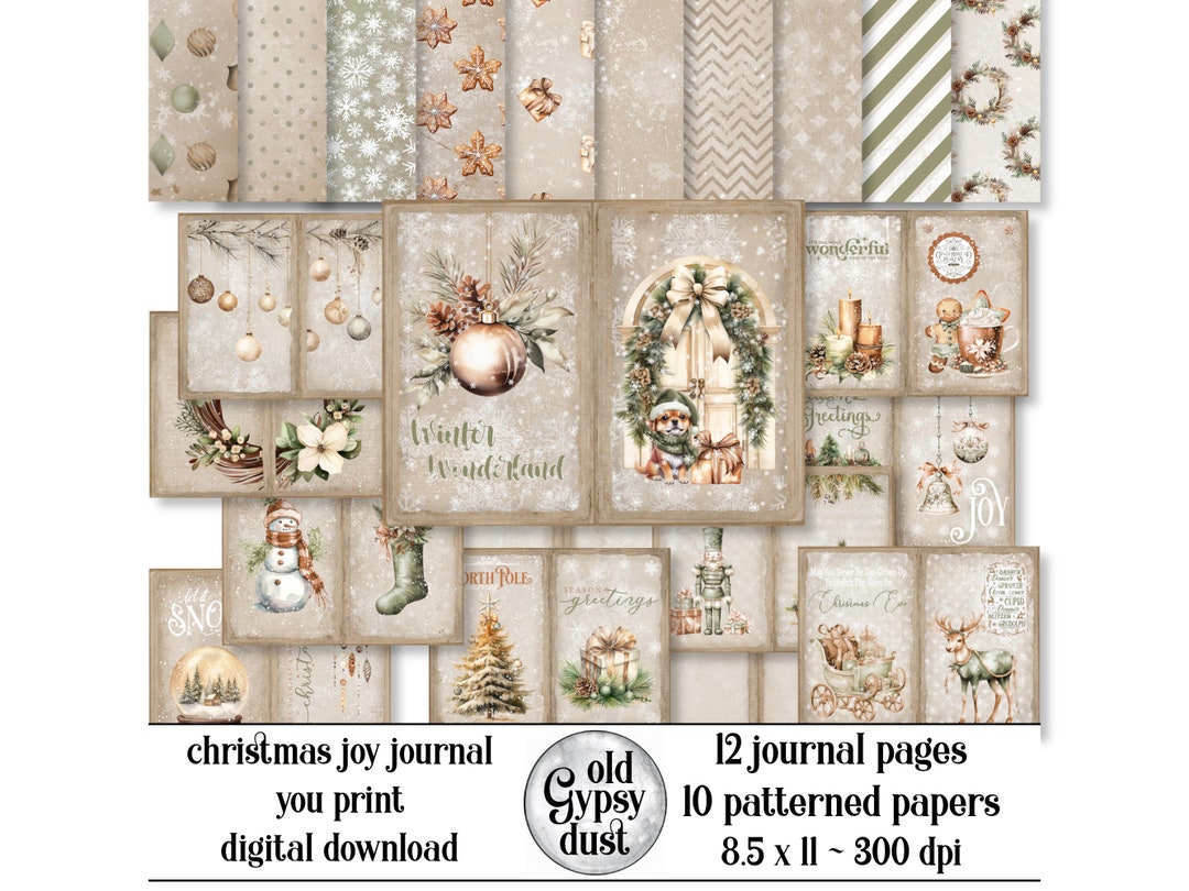 Junk Journal Kit Christmas Scrapbook Neutral Tones Folio Journal Pages ...
