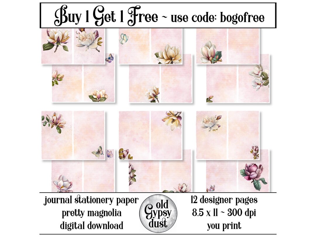Writing Journal Pages Magnolia Flowers 12 Digital Papers Lined ...