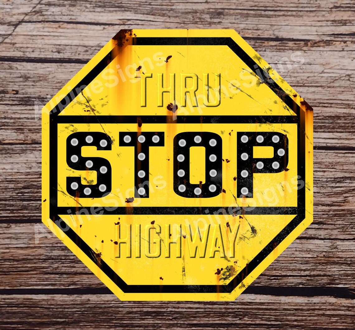 Yellow Stop Sign, Old Retro Stop Sign, Rustic Sign, Vintage Sign ...