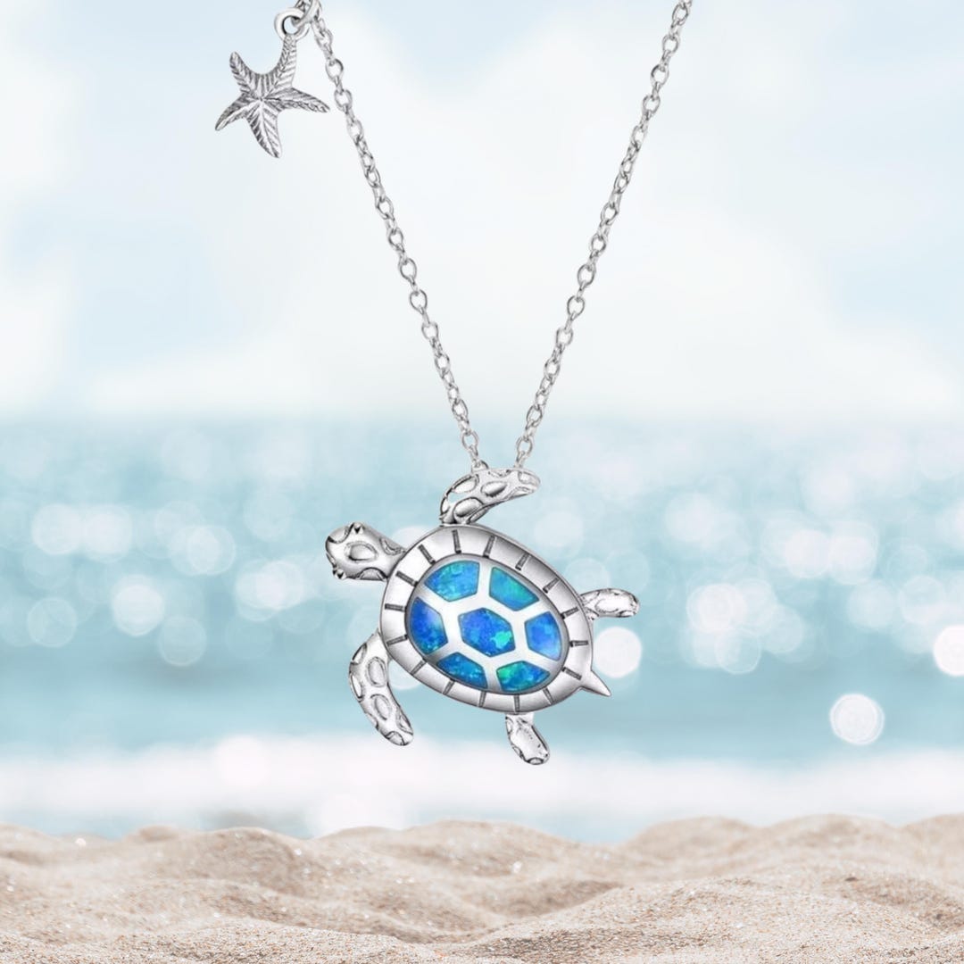 Sterling Silver Hawaiian Opal Sea Turtle Necklace - Etsy