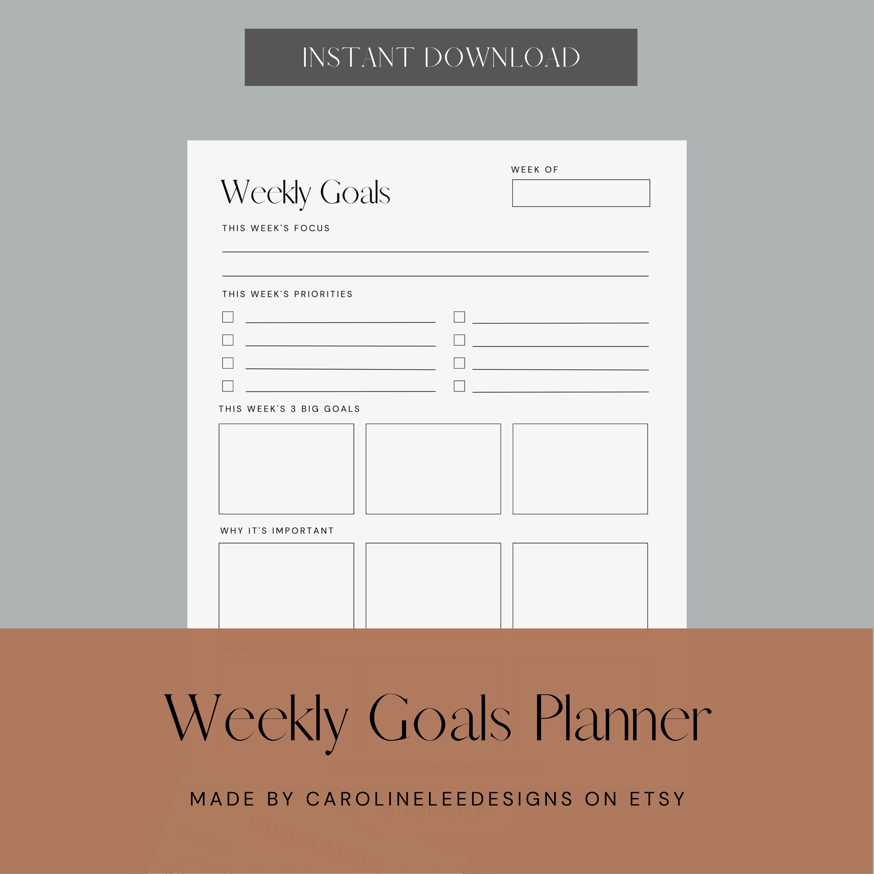 Weekly Goals Planner, Printable Weekly Planner, Goal Setting Worksheet ...