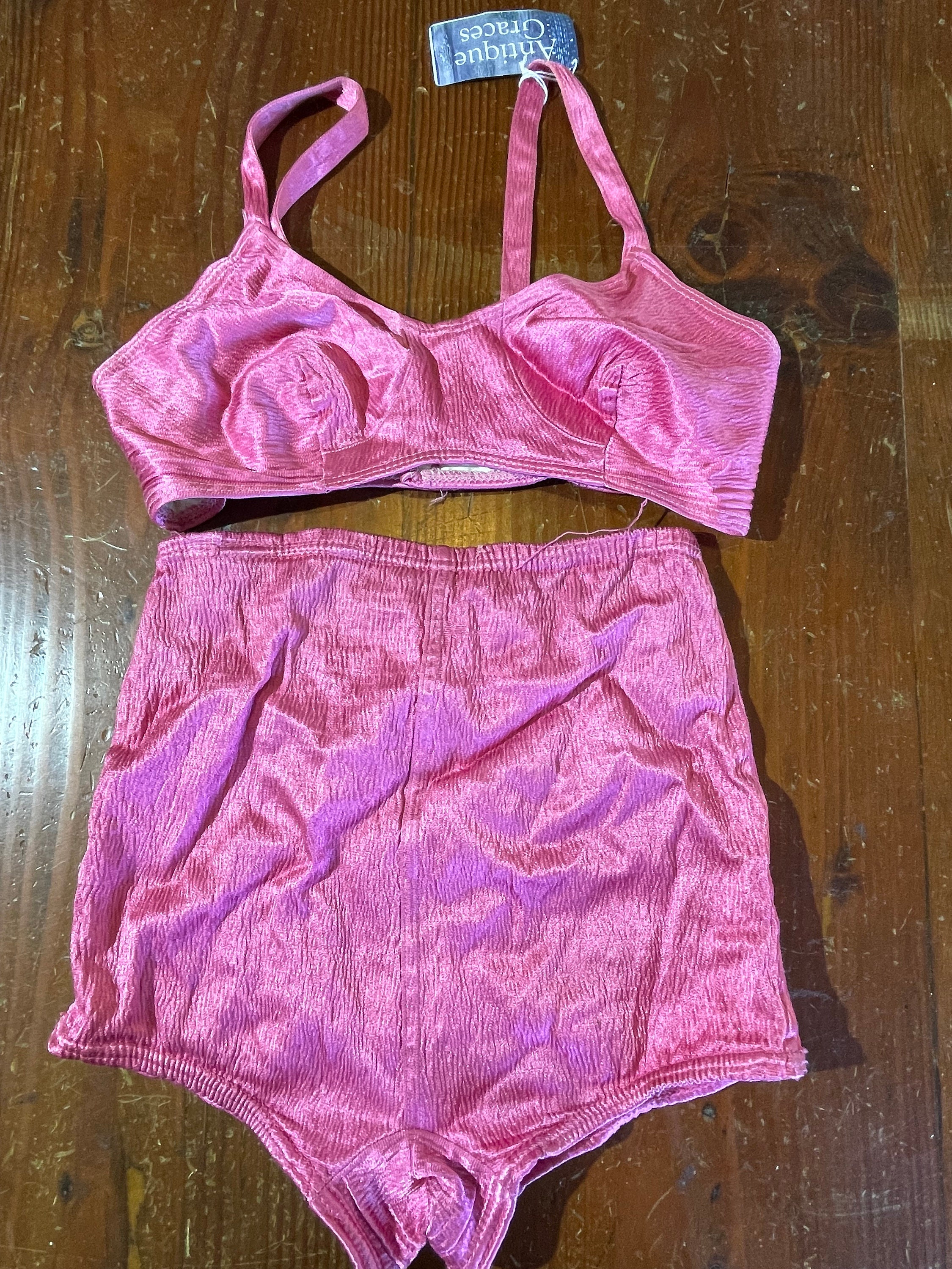 Vintage 1940s Sea Godde Raspberry Pink Satin Bombshell Pin up Two Piece Swimsuit - Etsy