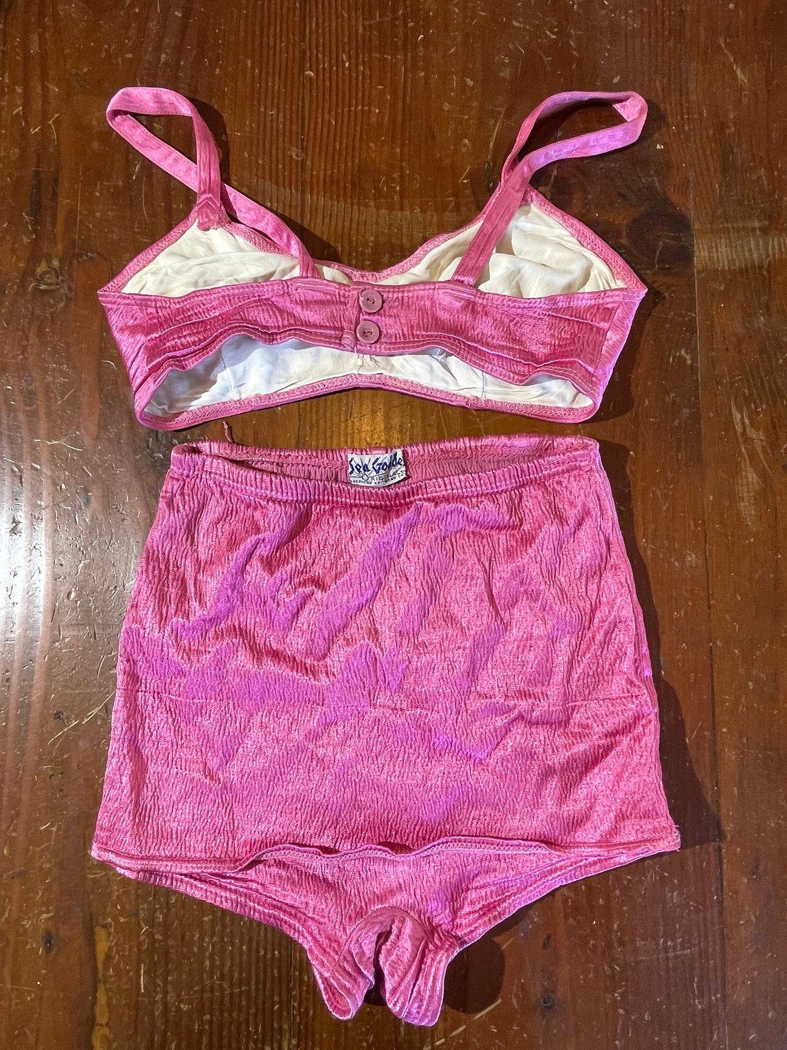 Vintage 1940s Sea Godde Raspberry Pink Satin Bombshell Pin up Two Piece Swimsuit - Etsy