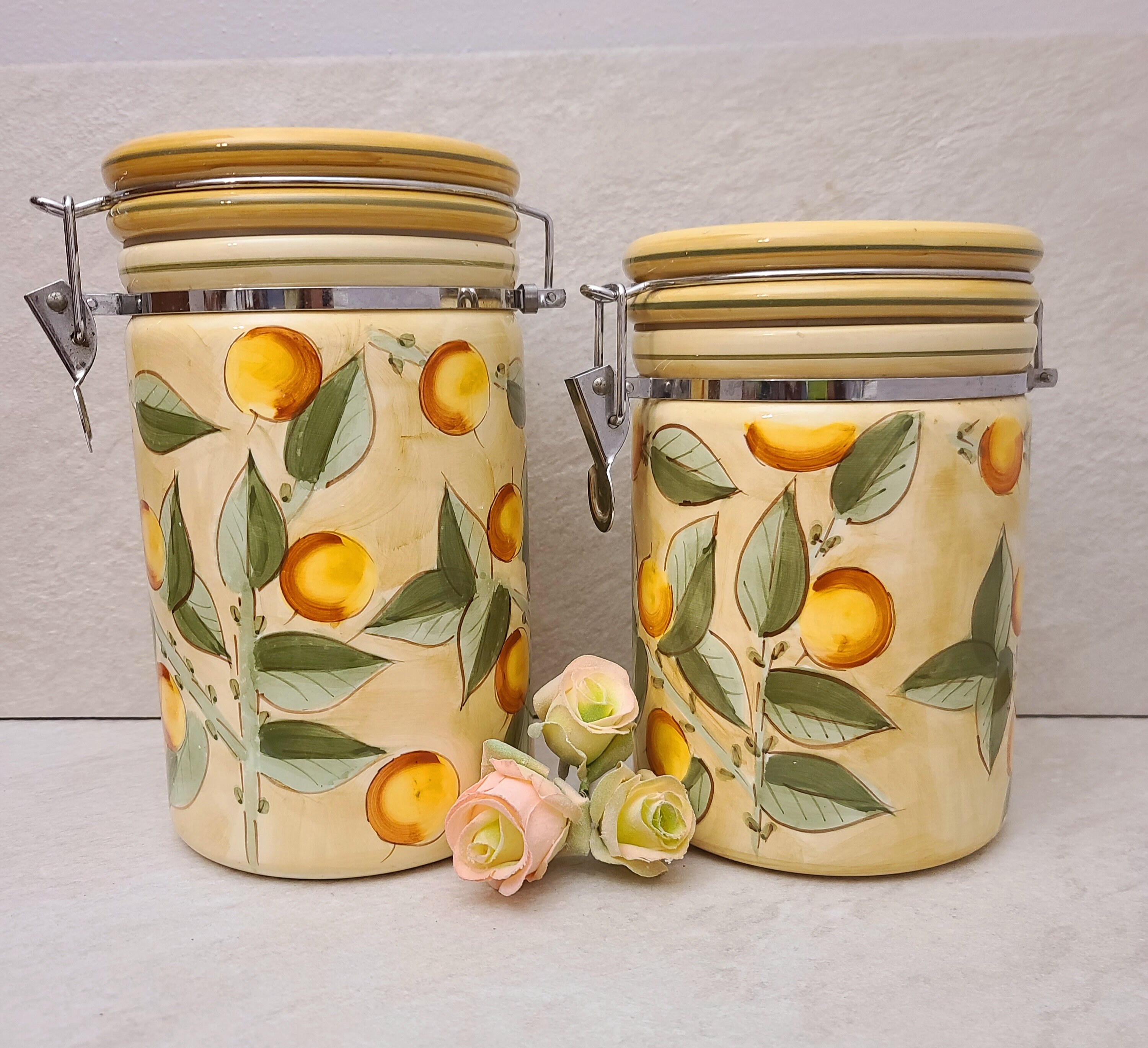Vintage Fruit Porcelain Canisters With Latch Lid by Certified ...