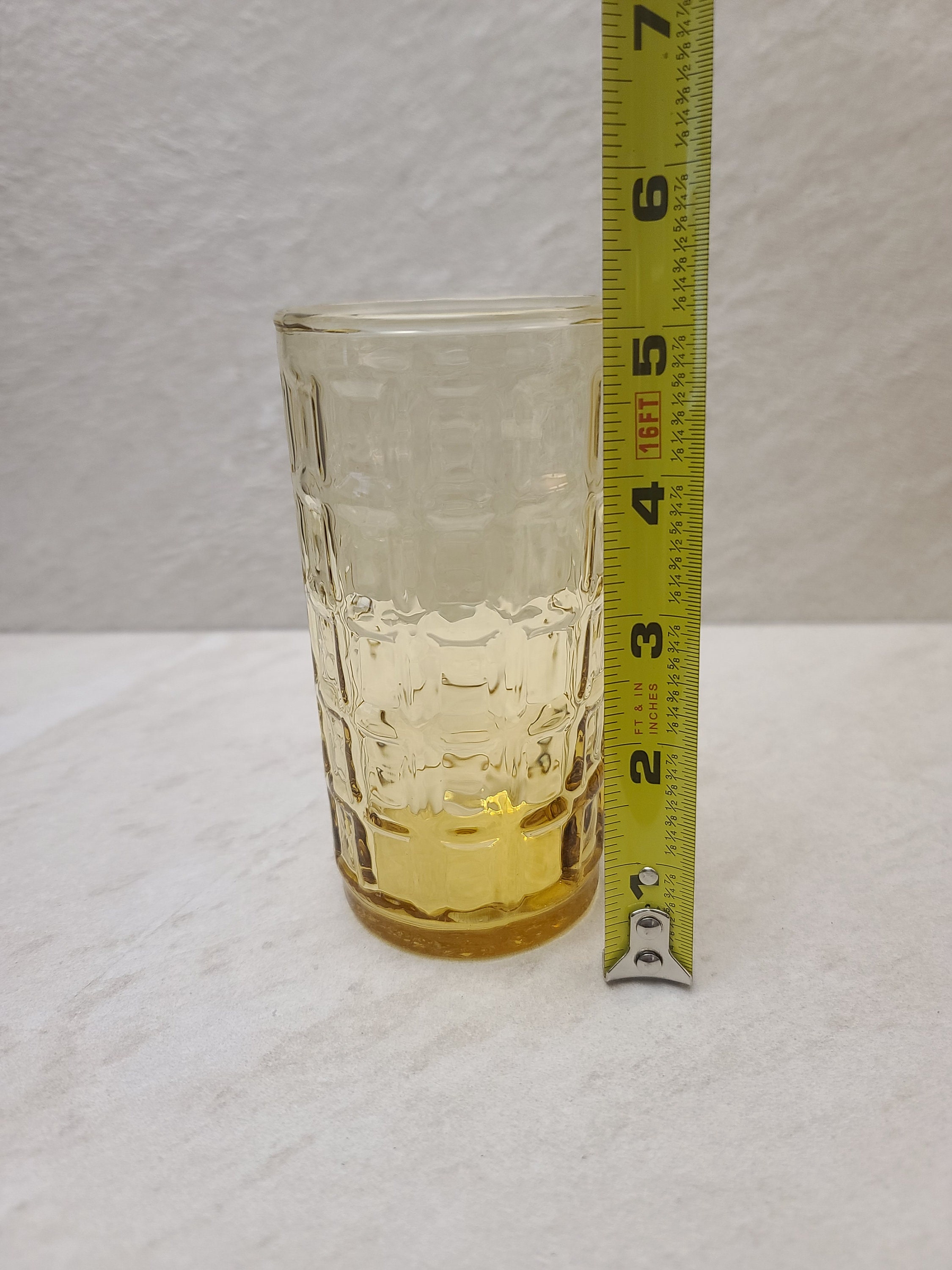 Vintage Amber Glass Block Design Ice Lip Serving Pitcher With 6 Glasses ...