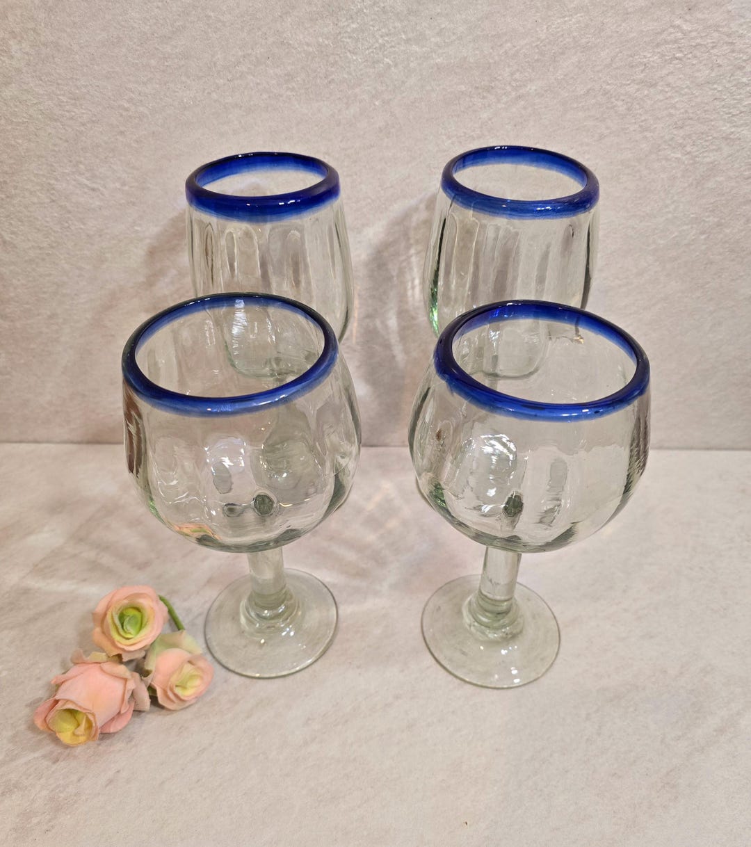 Vintage Set of 4 Mexican Hand Blown Wine Glasses and Cocktails/cobalt ...